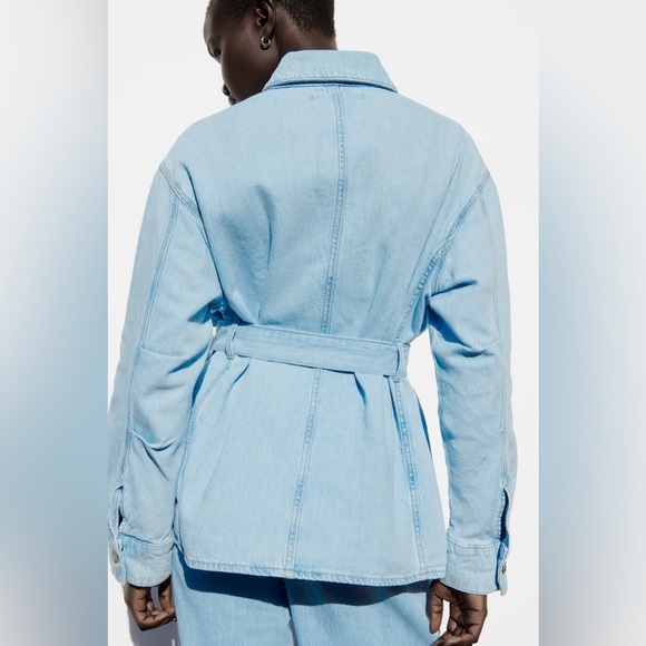 Zara | Jackets & Coats | Zara Light Blue Belted Denim Overshirt | Poshmark